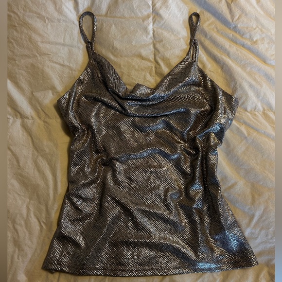 Skies Are Blue | Tops | Metallic Cowlneck Tank Top | Poshmark